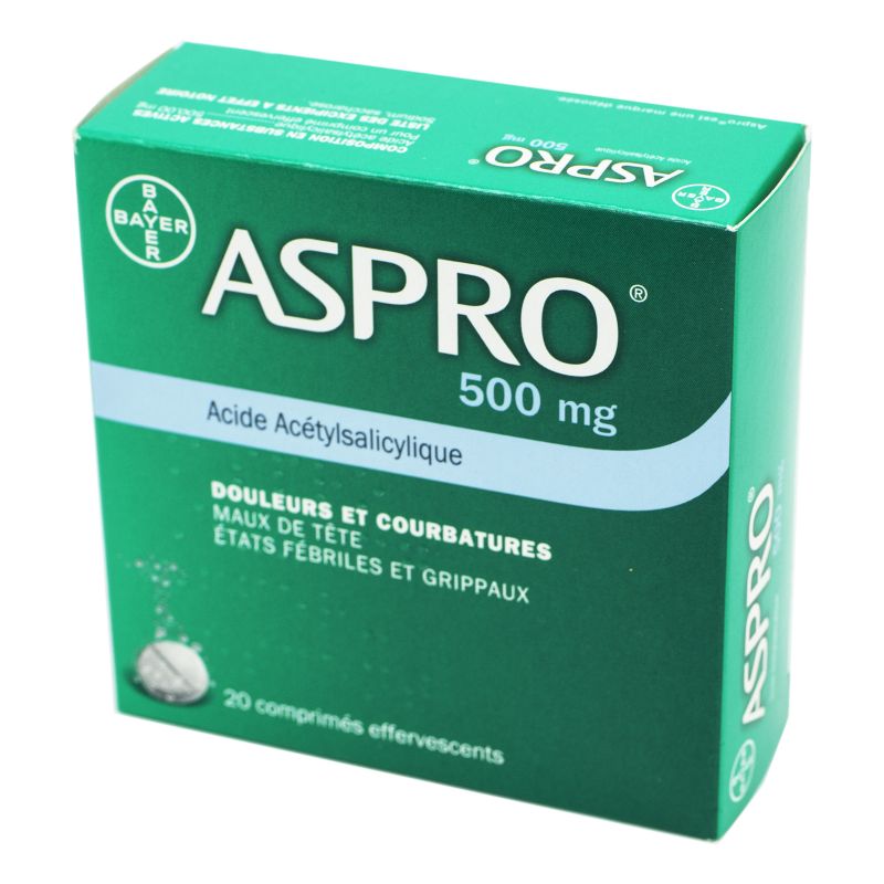 ASPRO 500 EFFERVESCENT 20 comprimés BAYER Pharmacie du Centre 80300 AL