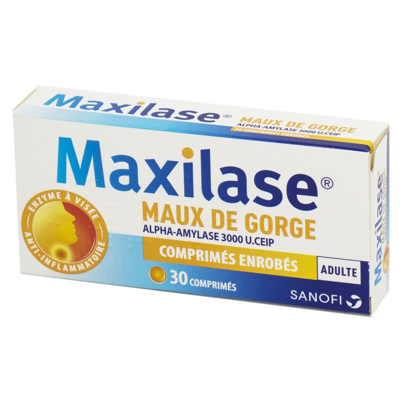 MAXILASE MAUX DE GORGE ALPHA-AMYLASE Grand modèle 30 comprimés enrobés
