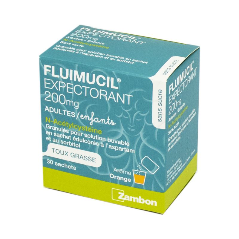 FLUIMUCIL 200 mg ADULTES, granulés ,sans sucre, sans sel - 30 sachets
