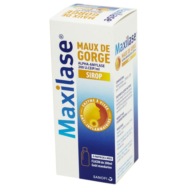 MAXILASE MAUX DE GORGE ALPHA-AMYLASE Grand modèle sirop 200ml SANOFI A