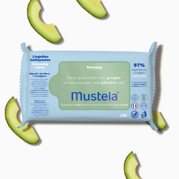 MUSTELA 60 Lingettes Nettoyantes à l' Avocat BIO - Visage, Mains, Siège